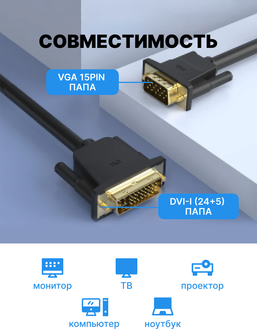 Кабель DVI - VGA Vention EACBG 1.5m — фото 1