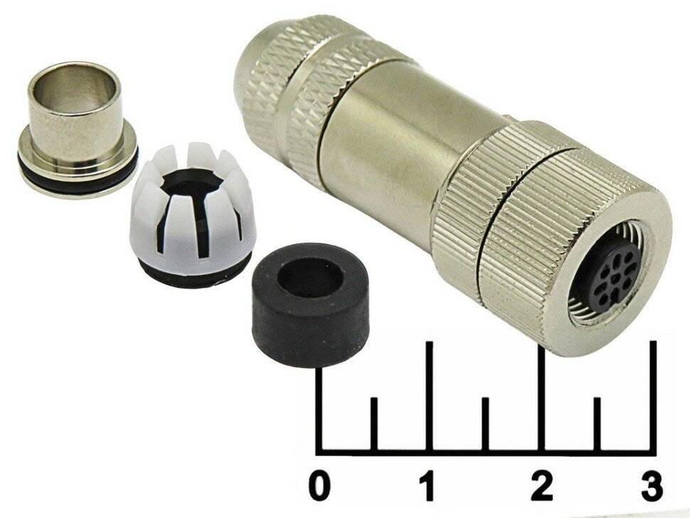 Разъем 5pin гнездо влагозащищенный на кабель IP67 M12 PG7 металл
