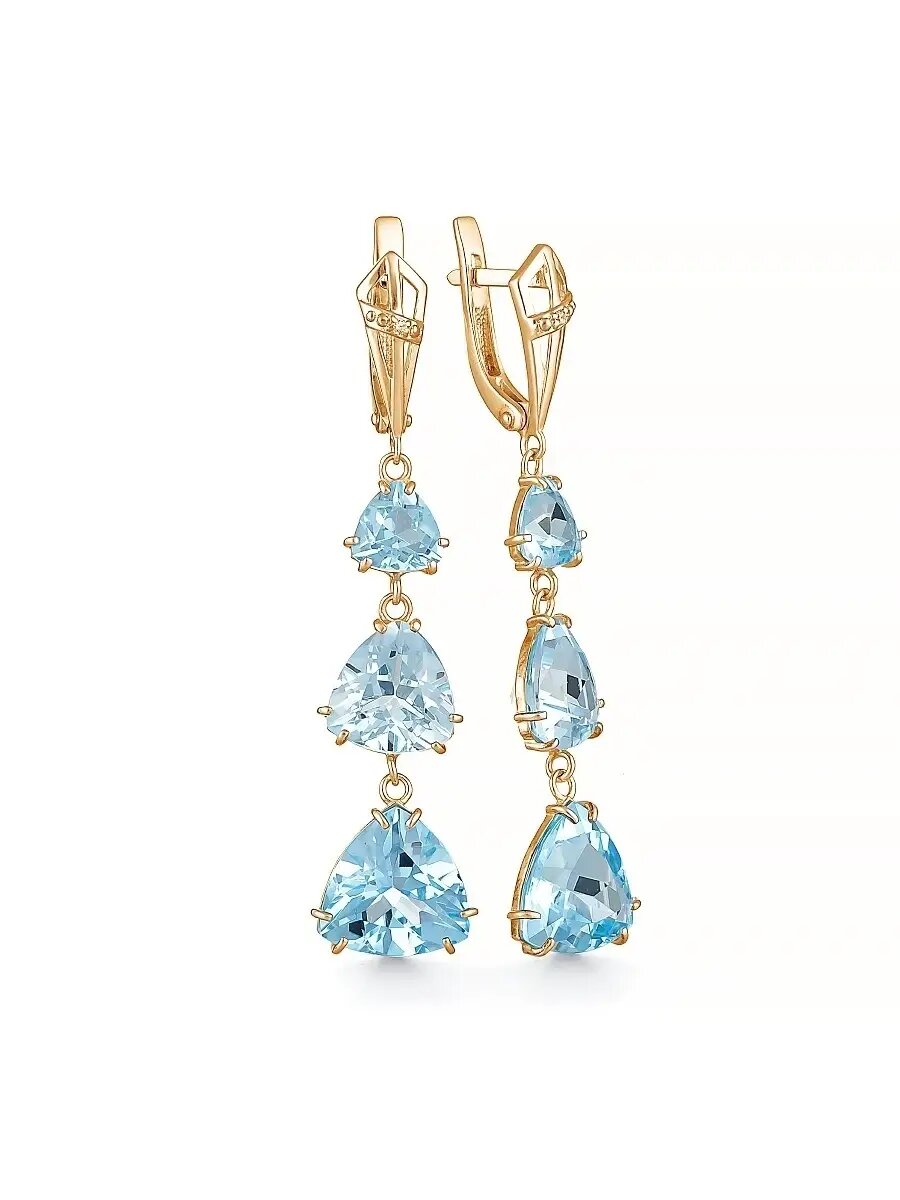 Серьги, красное золото, 585 проба, бриллиант, топаз