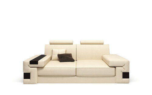 Прямой диван с декоративными вставками из дерева, 190 х 93 см, SITDOWN, "Морфеус", экокожа, бежевый