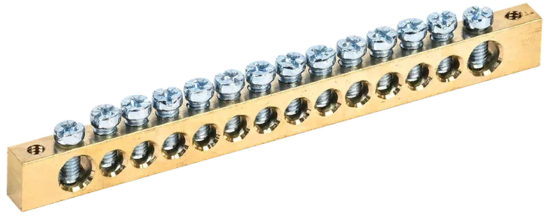 Шина IEK / ИЭК PEN земля-ноль 8х12мм 14/2, 14 групп/крепеж по краям, латунь, 119х12х8мм, 125А, YNN21-14-100 / соединитель проводов