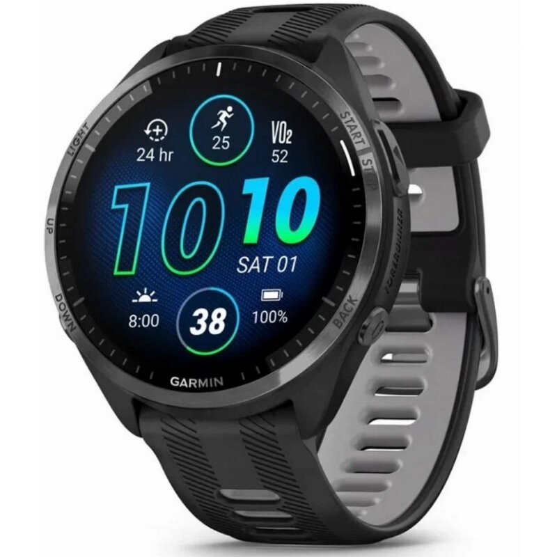 Умные часы Garmin Forerunner 965 Carbon Gray DLC Titanium Bezel with Black Case and Black/Powder Gray Silicone Band 0100280910,