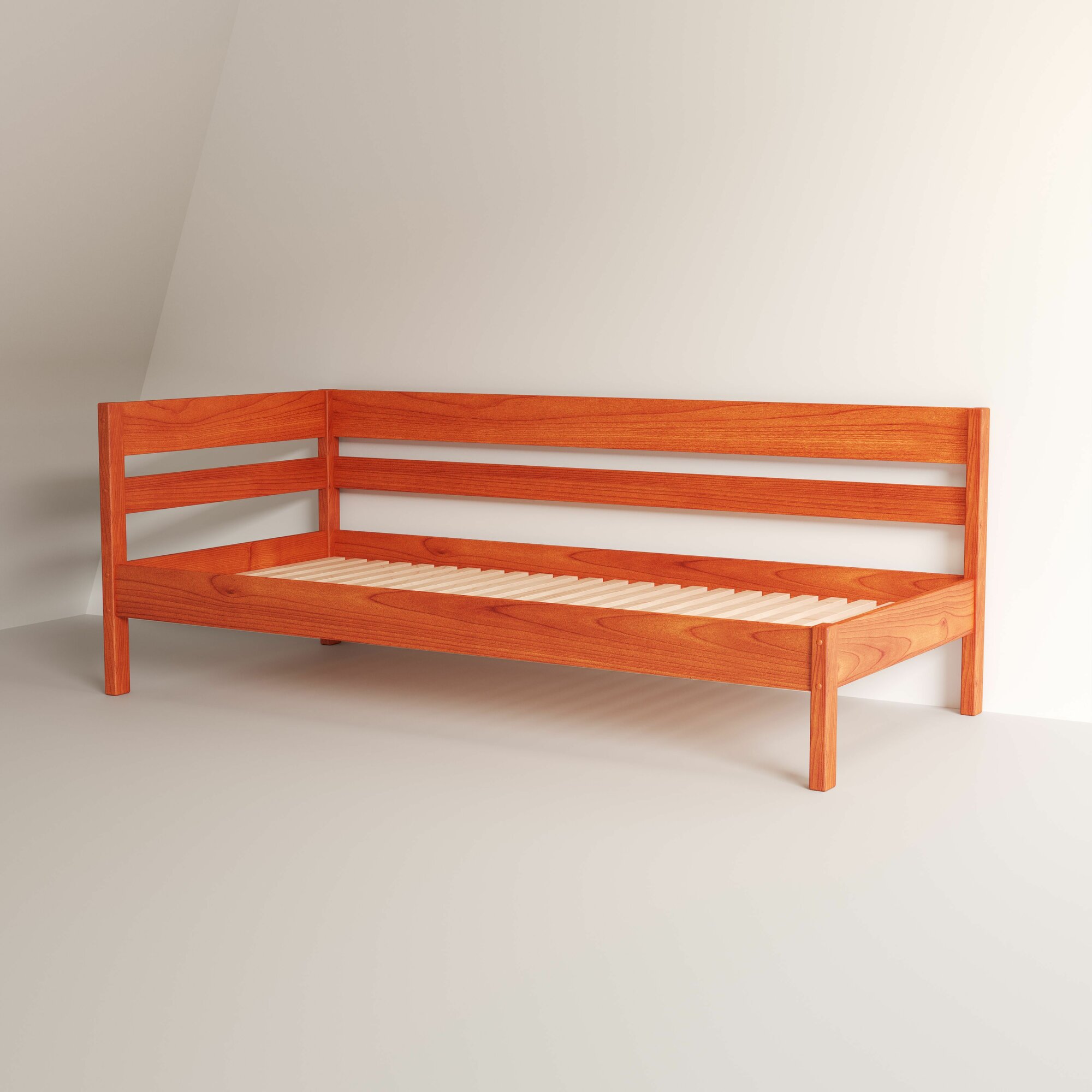 Кровать односпальная, 120х190 см, Hansales, деревянная, из цельного массива березы, с дополнительной спинкой слева, цвет красное дерево