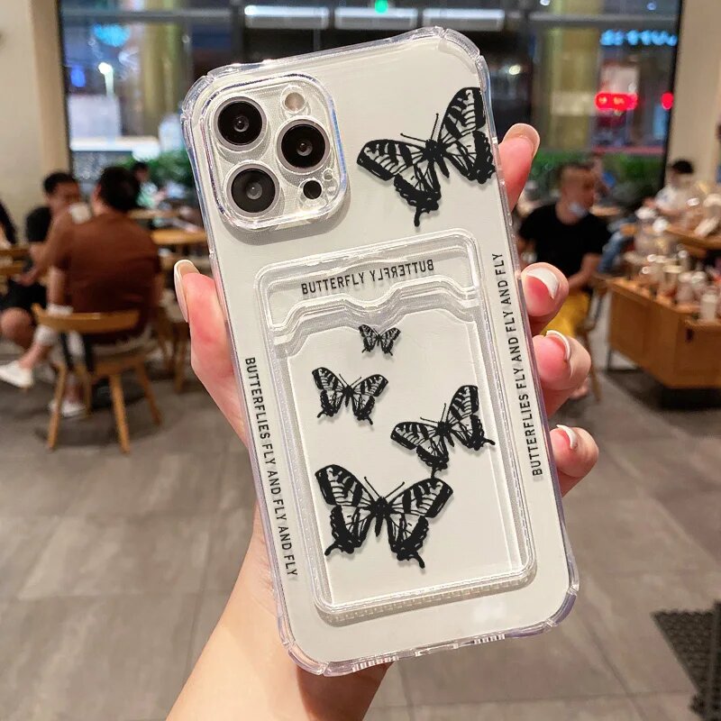 Чехол для iPhone 14 с бабочками, прозрачный
