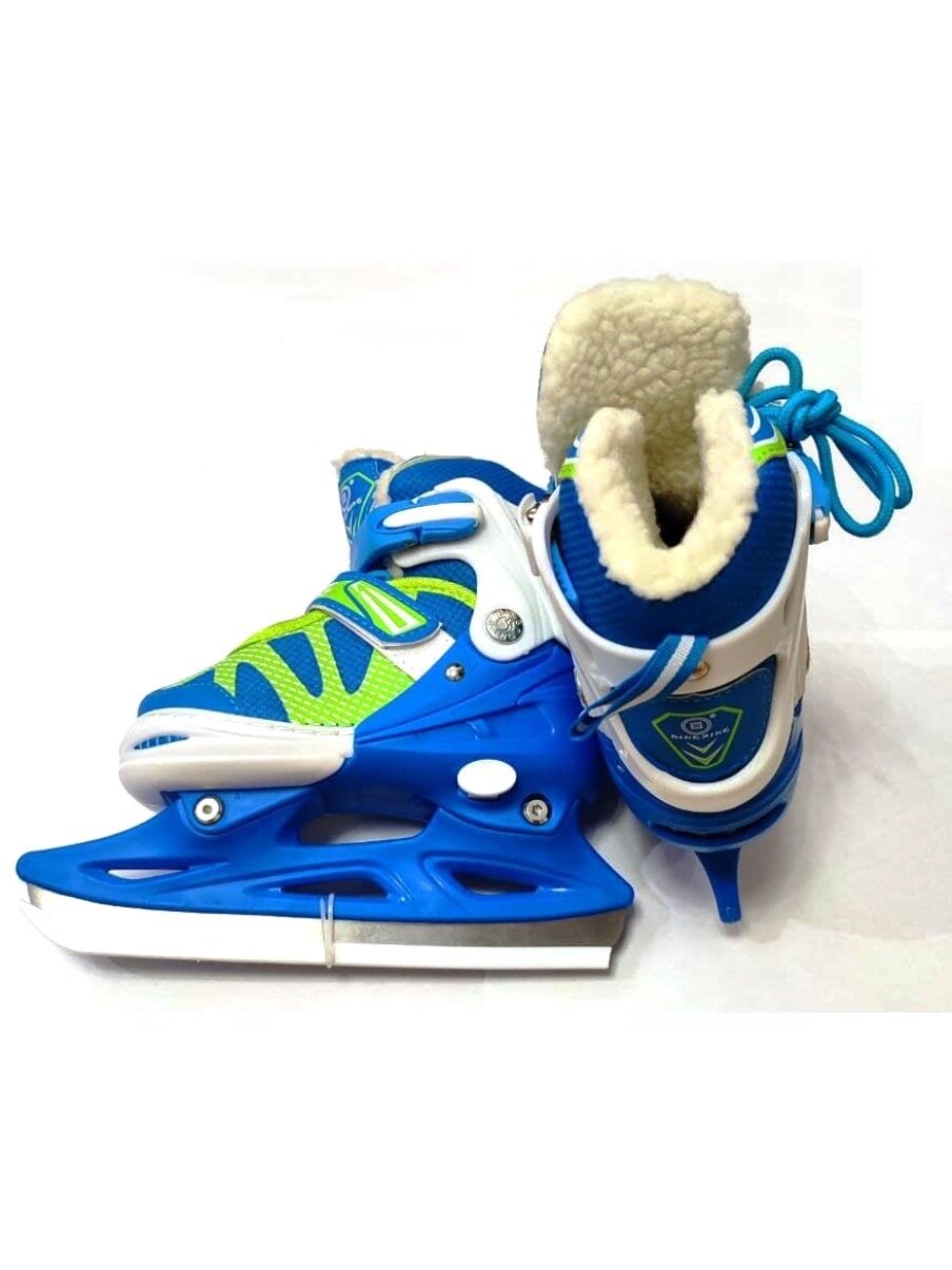 Коньки детские раздвижные утепленные сине-зеленые размер 35-38