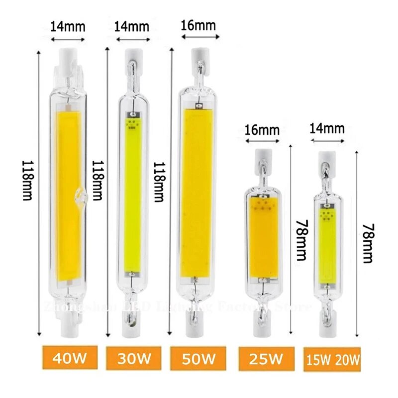 Светодиодная стеклянная трубка R7s COB 118 мм J118 78 мм J78 Лампа COB Супер яркая AC110V 220V Домашняя замена галогенной лампы высокой мощности