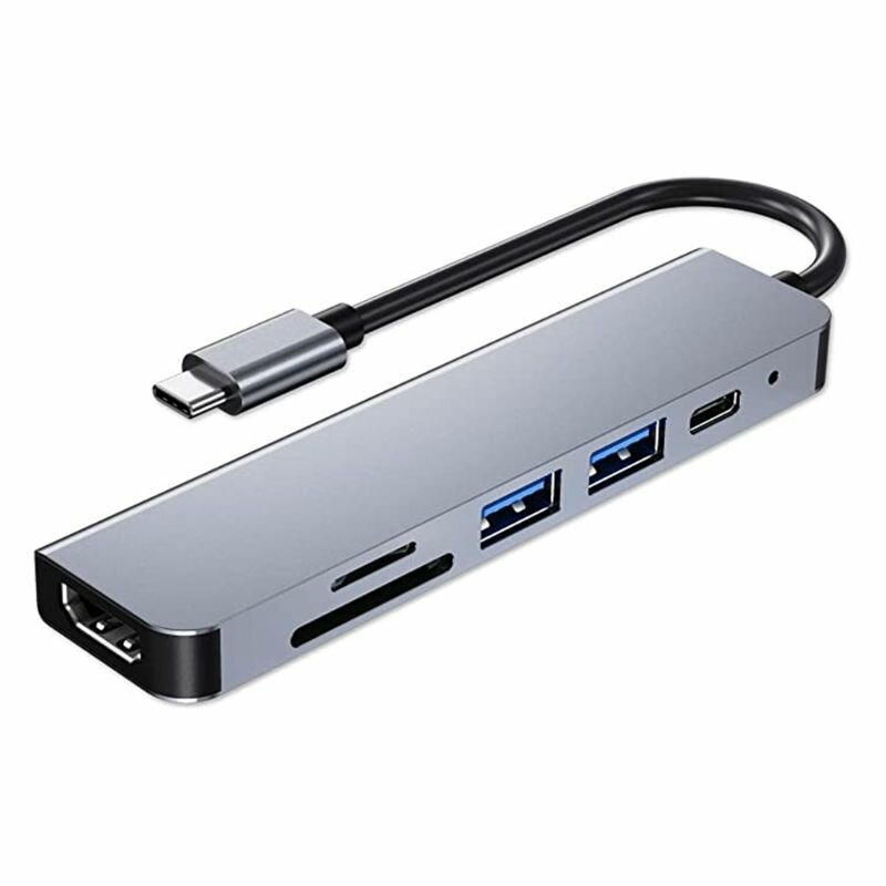 Концентратор типа C 6 в 1, адаптер, совместимый с HDMI 3.0, видео 4K, USB3.0, карта SD/TF MicroSD, интеллектуальная док-станция, быстрая