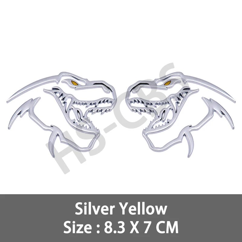 2 шт. металлический полый стильный значок тираннозавр рекс Тотем эмблема головы Silver Yellow Eye