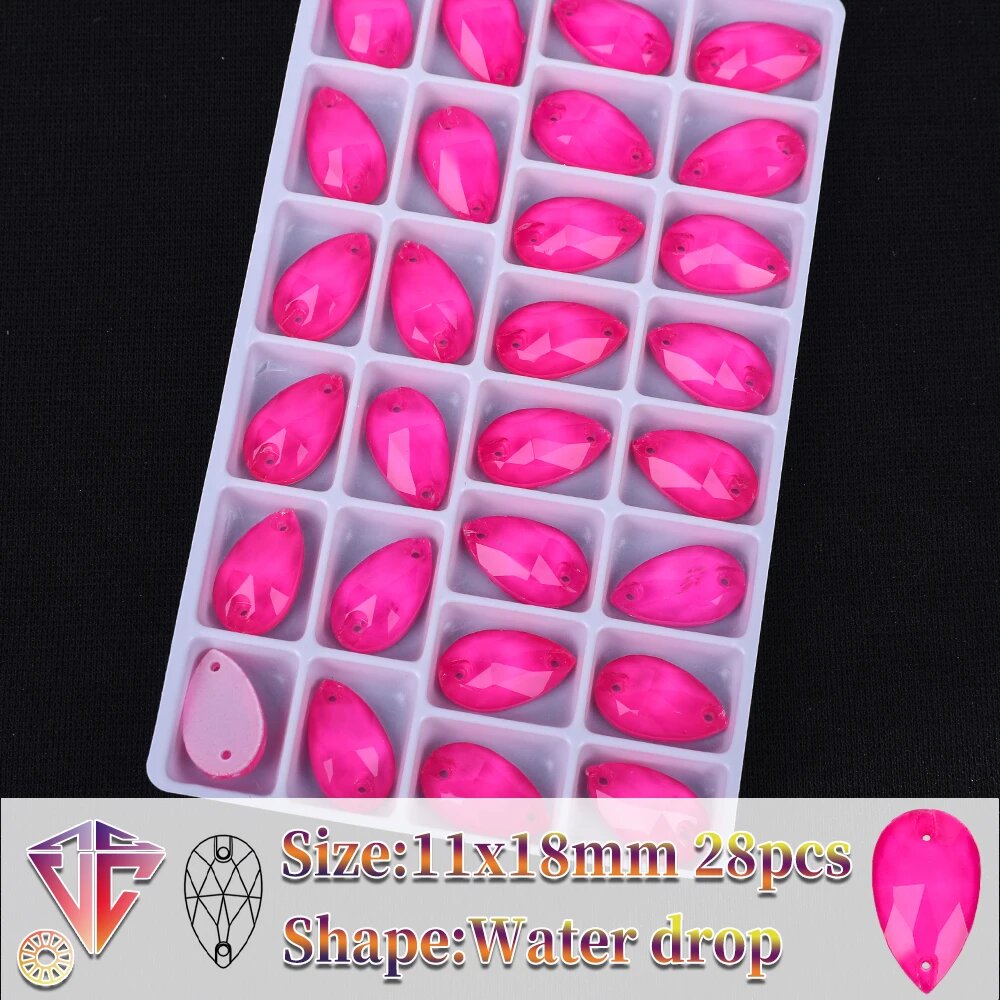 Неоновые стеклянные капли воды VC для декора Розовый, Rosered11x18mm28pcs
