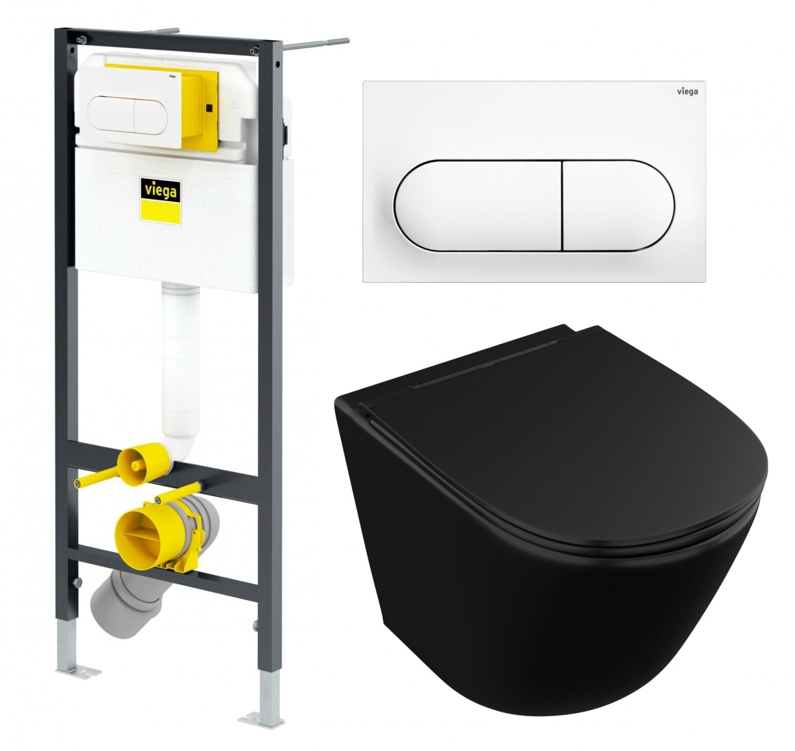 Комплект 3 в 1 инсталляция Viega Prevista 8524.11 + Унитаз подвесной Owl 1975 Vind Cirkel-H Matt Black OWLT190305 + кнопка белая