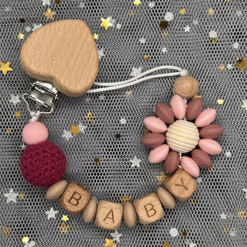 Деревянная персональная цепочка для соски Customname custom pacifier clip