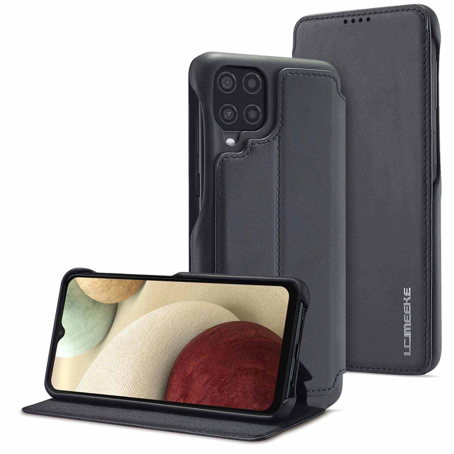 LCIMEEKE Чехол для Samsung Galaxy A12, A125, A127, M12 / Самсунг A12, A125, A127, M12 Стройный Кожаный книжка чехол