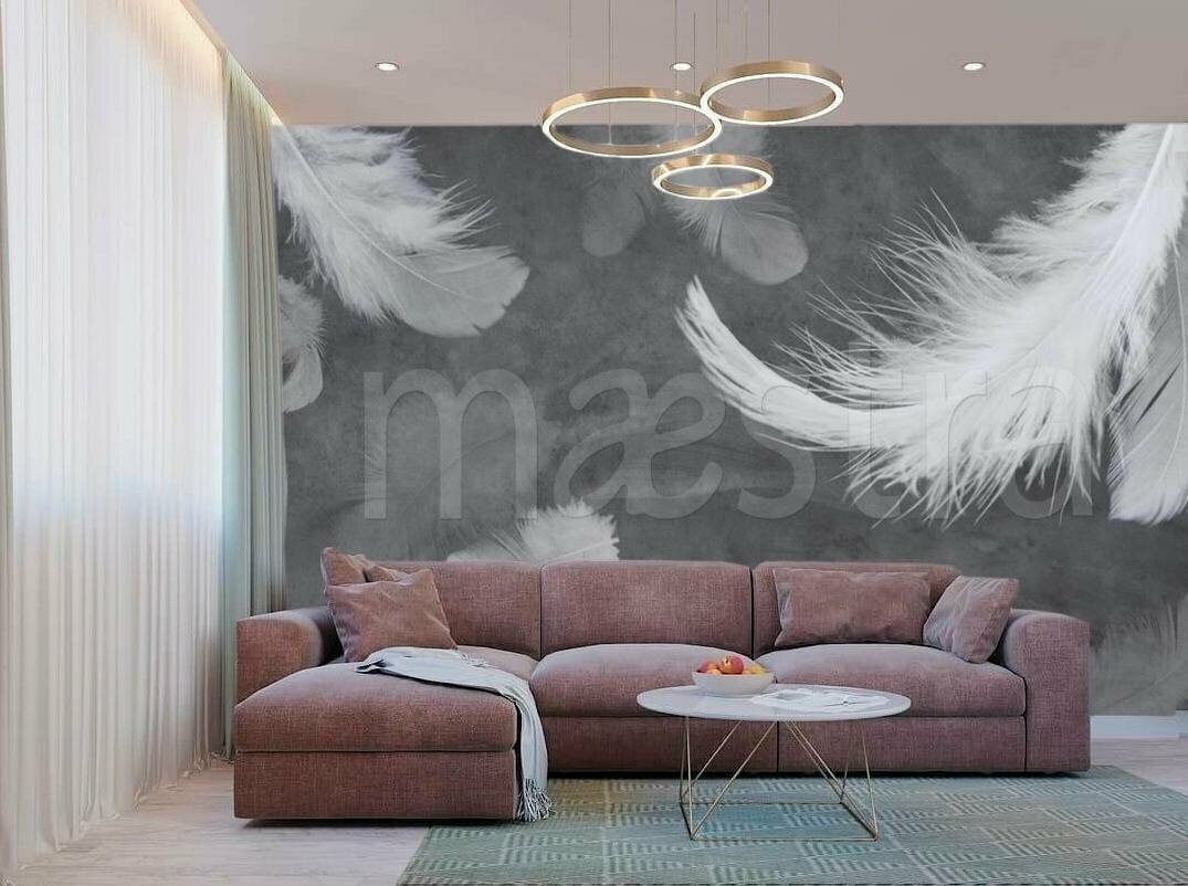 Фотообои Белые перья на сером 15-509-XL 315 х 510 см (ВхШ) Бесшовные, флизелиновые, влагостойкие обои MasterFresok
