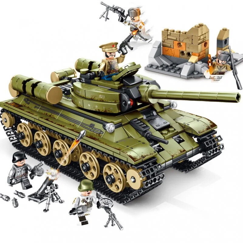 Конструктор 101038 Sembo Block Советский танк T-34, 683 детали, 5 минифигурок
