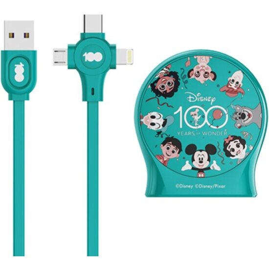 Кабель выдвижной зарядный Otl Technologies Дисней Любимые герои USB - Type-C, Micro USB, Lightning, зеленый (QS-C01)
