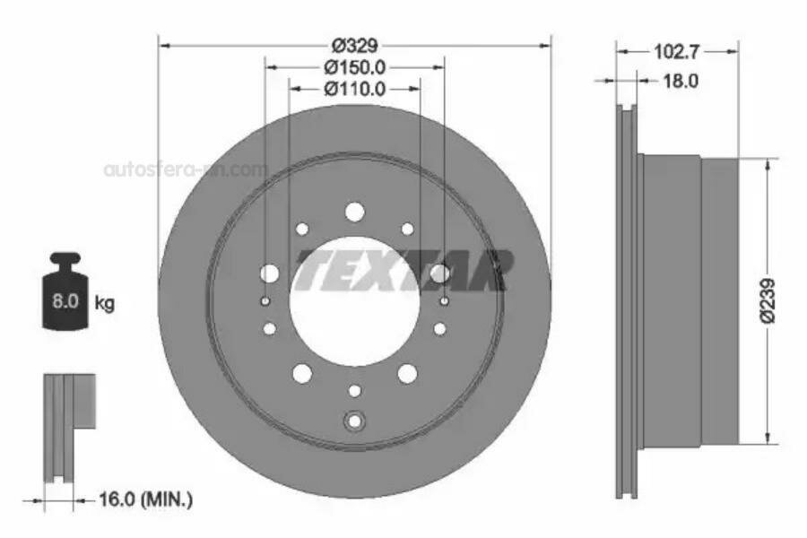 TEXTAR 92172803 Диск тормозной задний с покрытием PRO LEXUS/TOYOTA/TOYOTA (FAW) TEXTAR 92172803