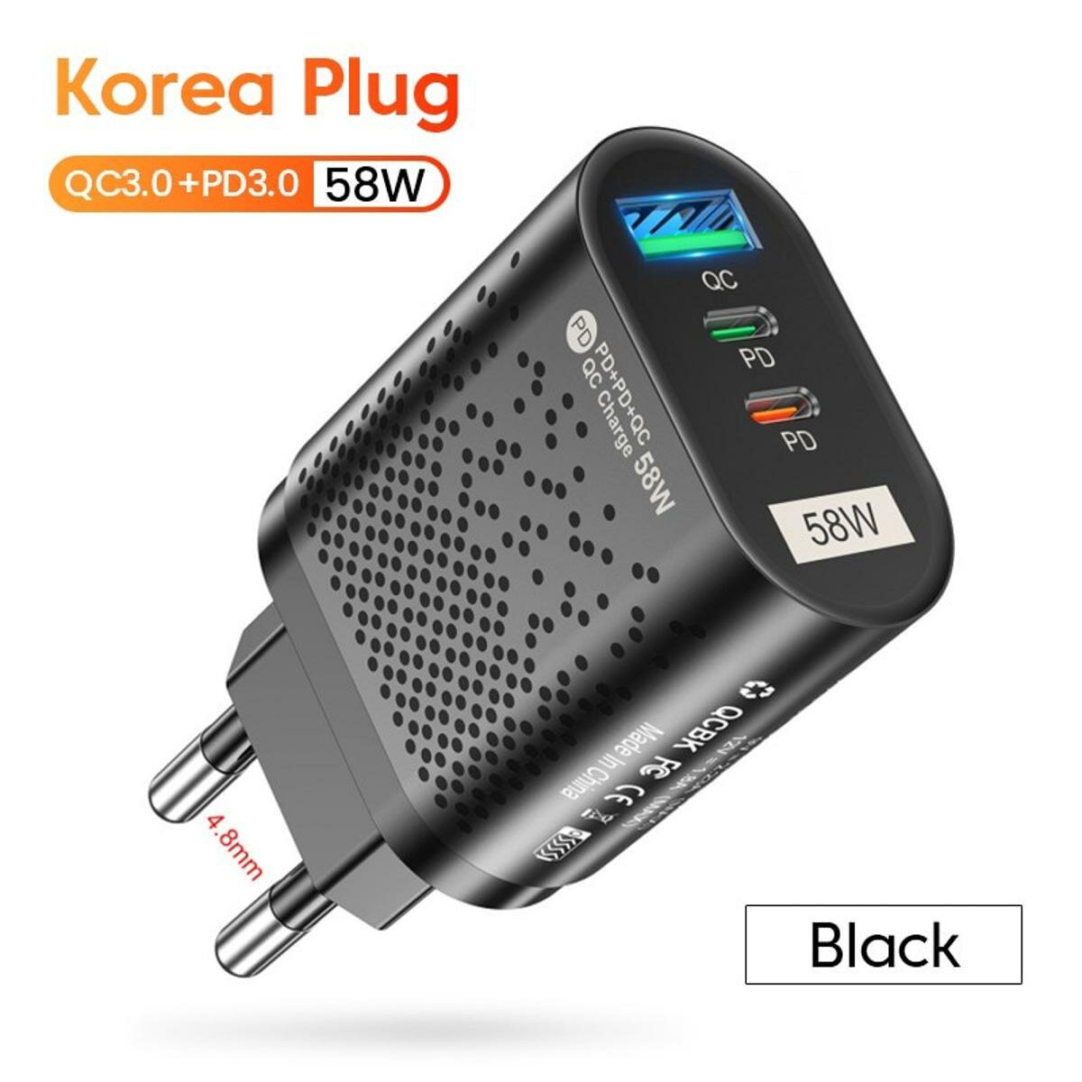 Зарядное устройство Olaf 58 Вт USB C с быстрой зарядкой, корейская вилка Type-c PD QC3.0, адаптер для мобильного телефона для iPhone, Samsung, Huawei, Xiaomi