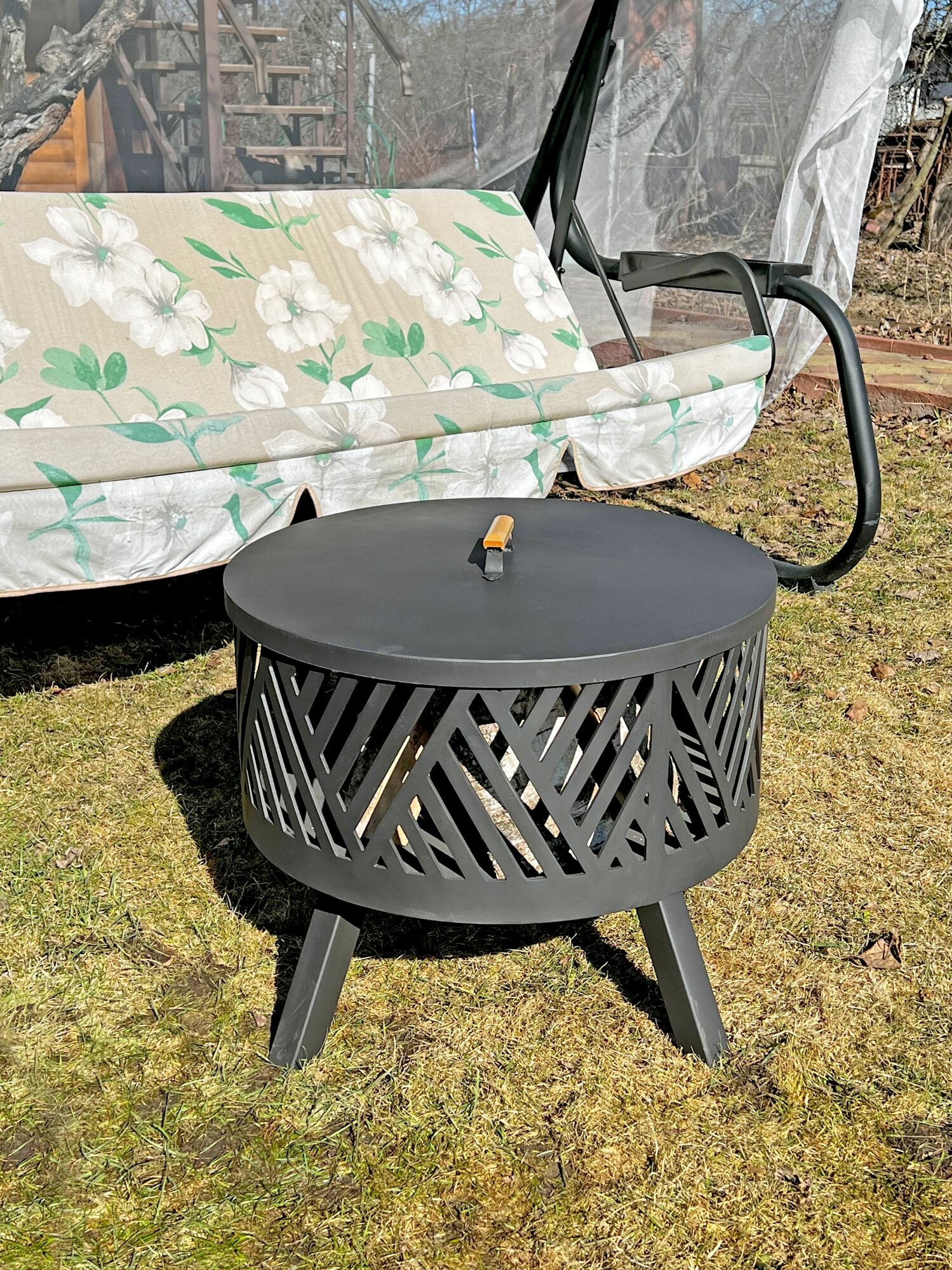 Костровая чаша Плетение 5в1(Крышка+Решетка гриль+сетка+купол искрогаситель) 60 см 0,3 см