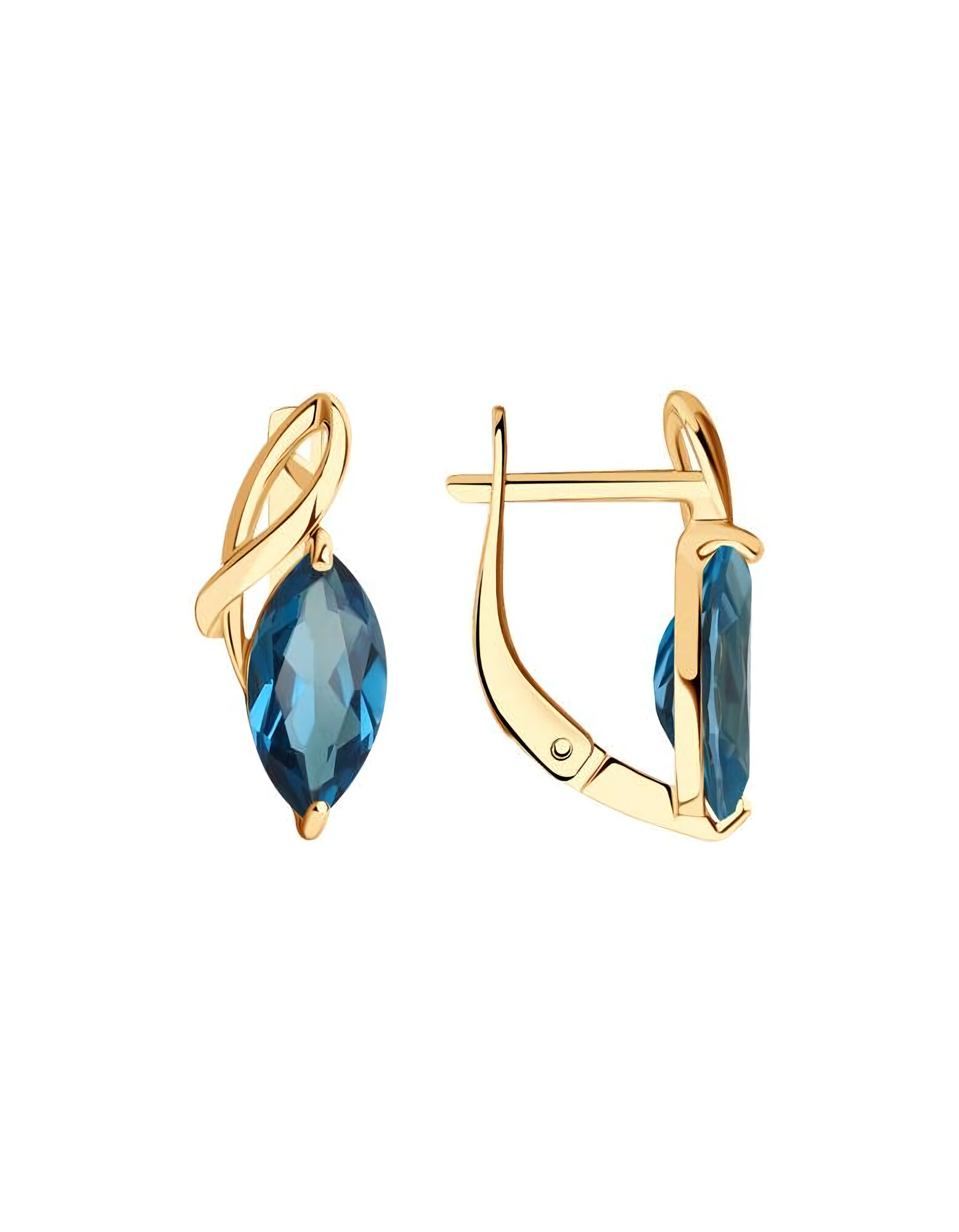 Серьги, красное золото, 585 проба, топаз