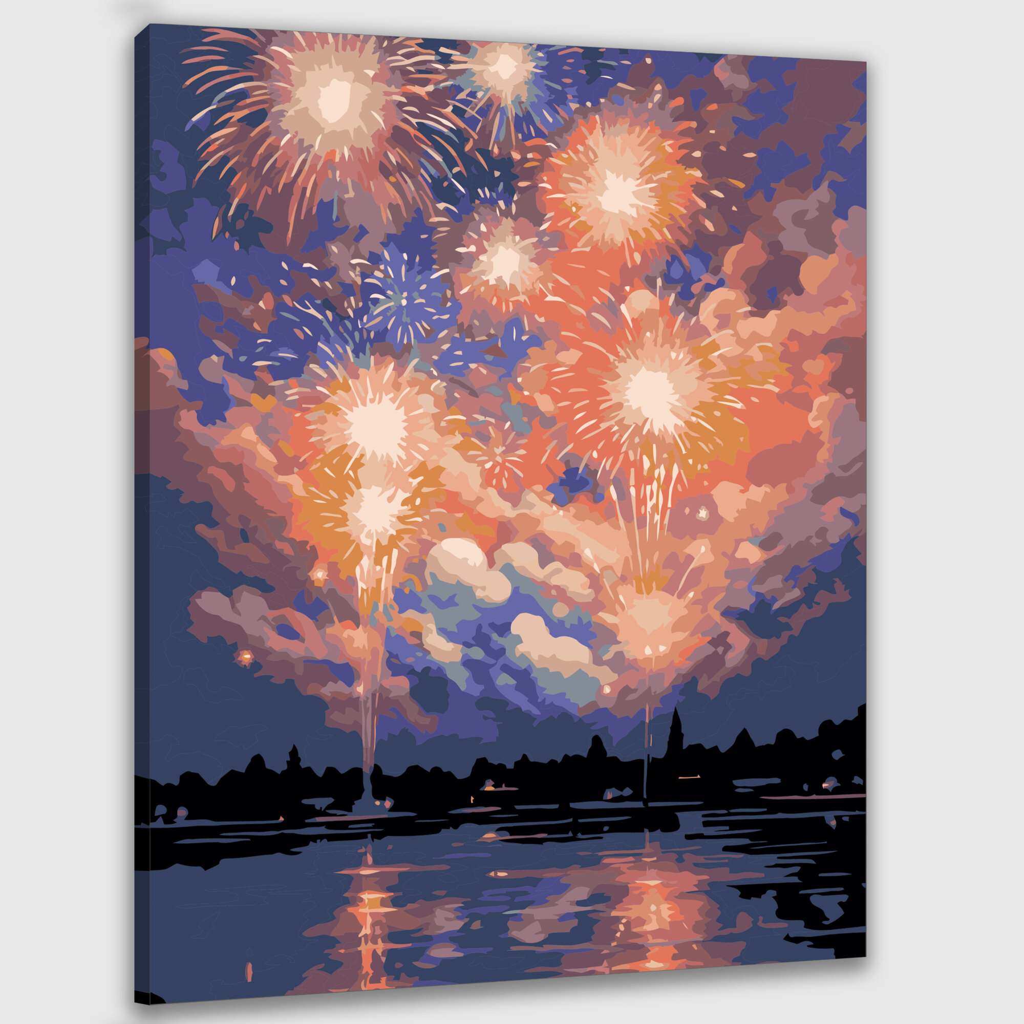 Картина по номерам 40x50 см, фейерверк, ночное небо, яркие цвета, тлеющие угли, огненный танец, мазки кисти