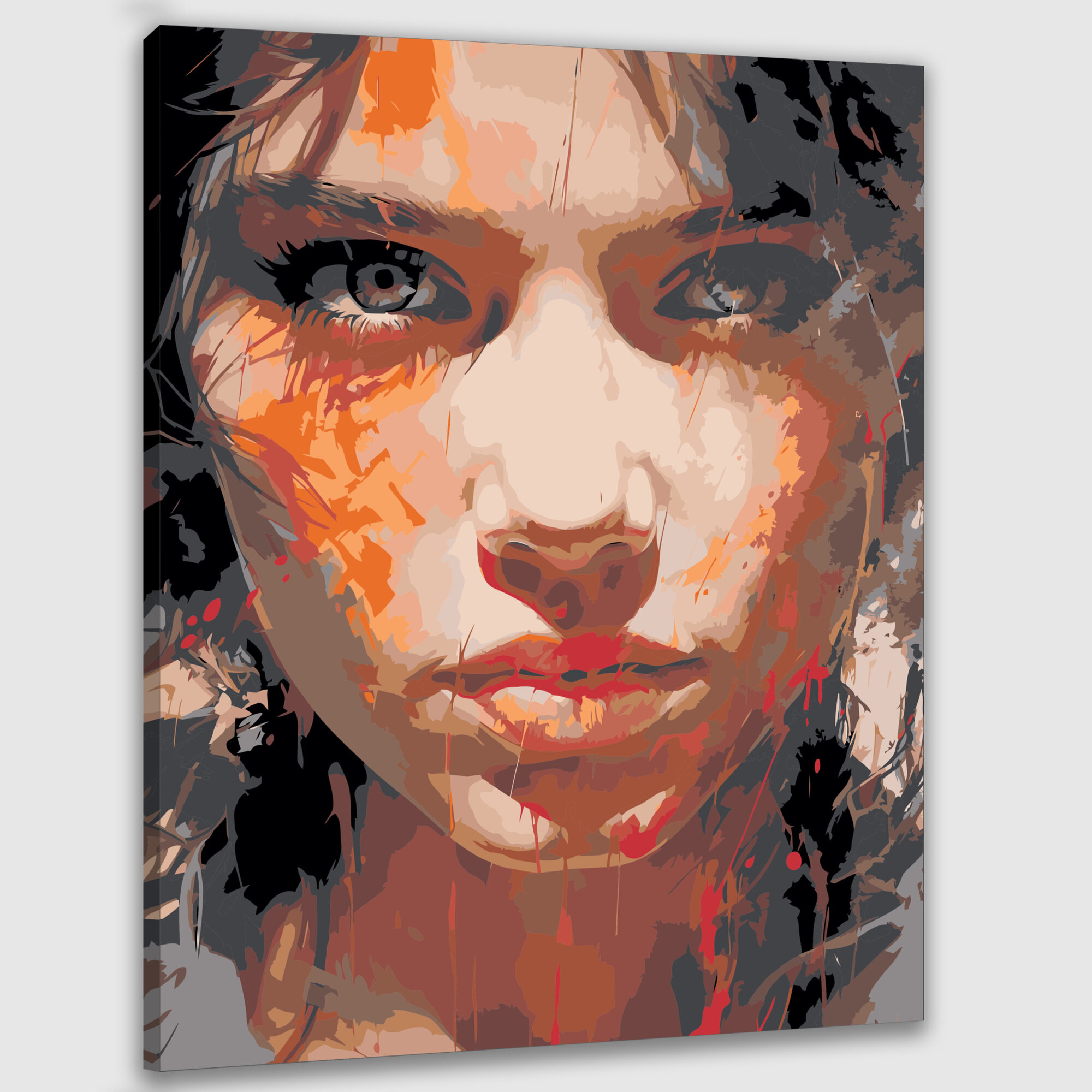 Картина по номерам 40x50 см, девушка, лицо, крупный план, глаза, пламенная решимость, улыбка, взъерошенные волосы