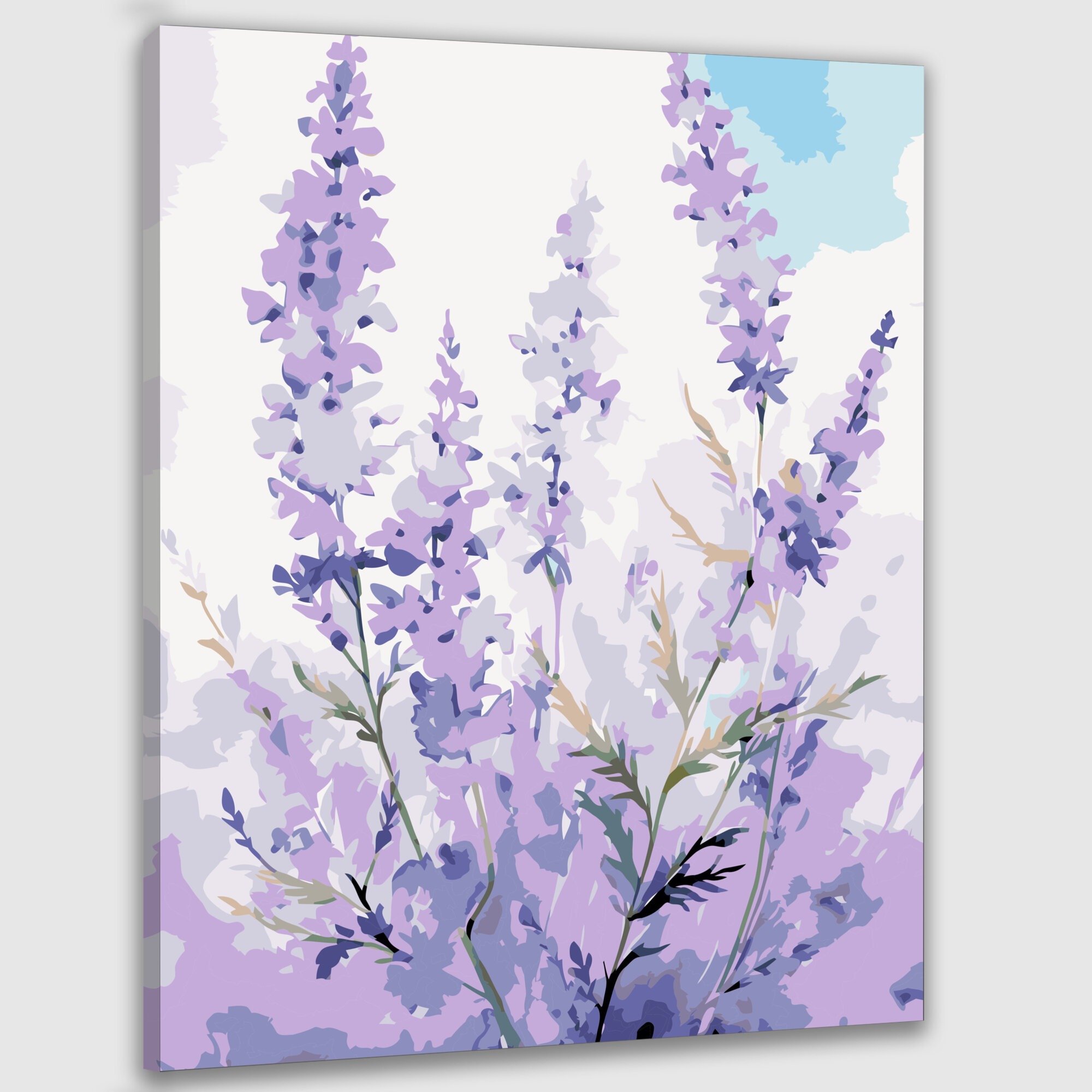 Картина по номерам 40x50 см, акварельная иллюстрация, лавандовое поле, солнце, цветы, фиолетовый, ветерок