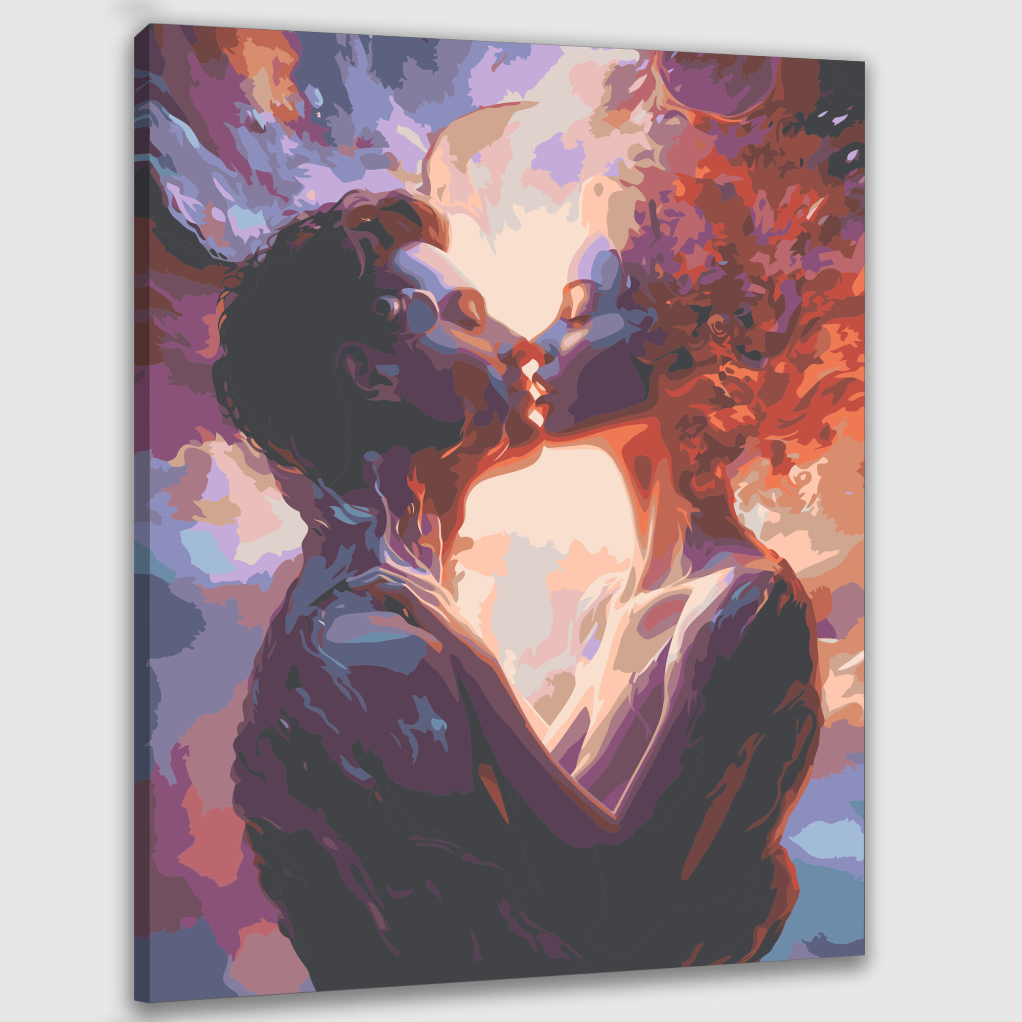 Картина по номерам 40x50 см, футуристический, потусторонний, поцелуй, человекоподобные существа, светящиеся губы