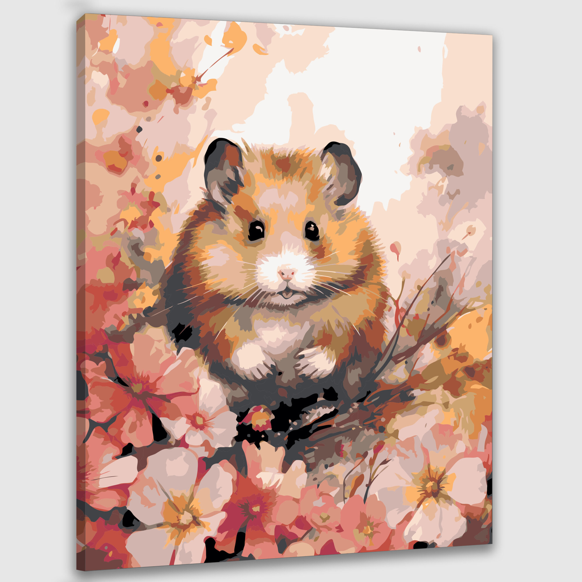 Картина по номерам 40x50 см, хомячок, акварель, сад, цветы, мех, краски, красота, невинность