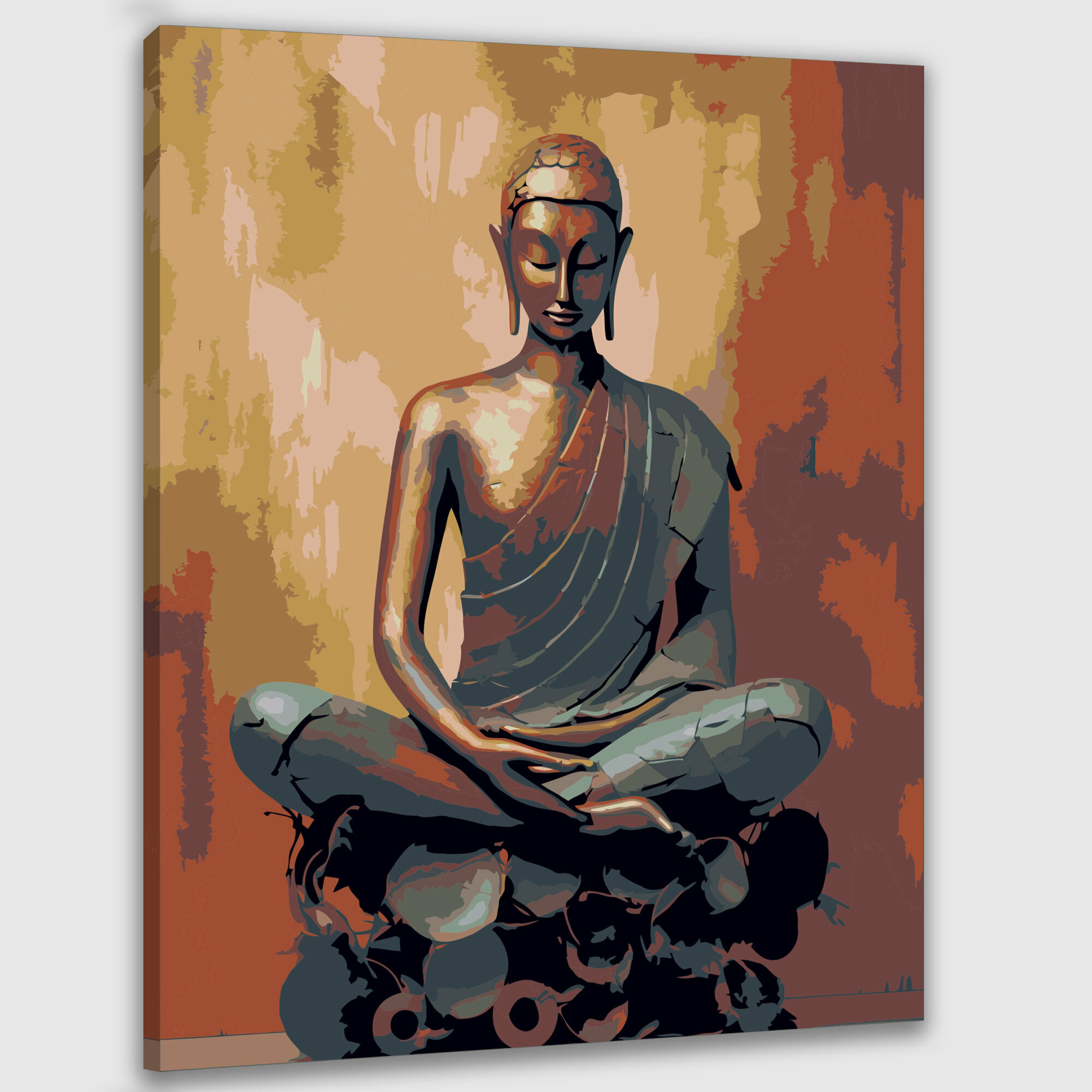 Картина по номерам 40x50 см, Будда, скульптура, живопись, созерцание, текстурированные материал, дерево, металл