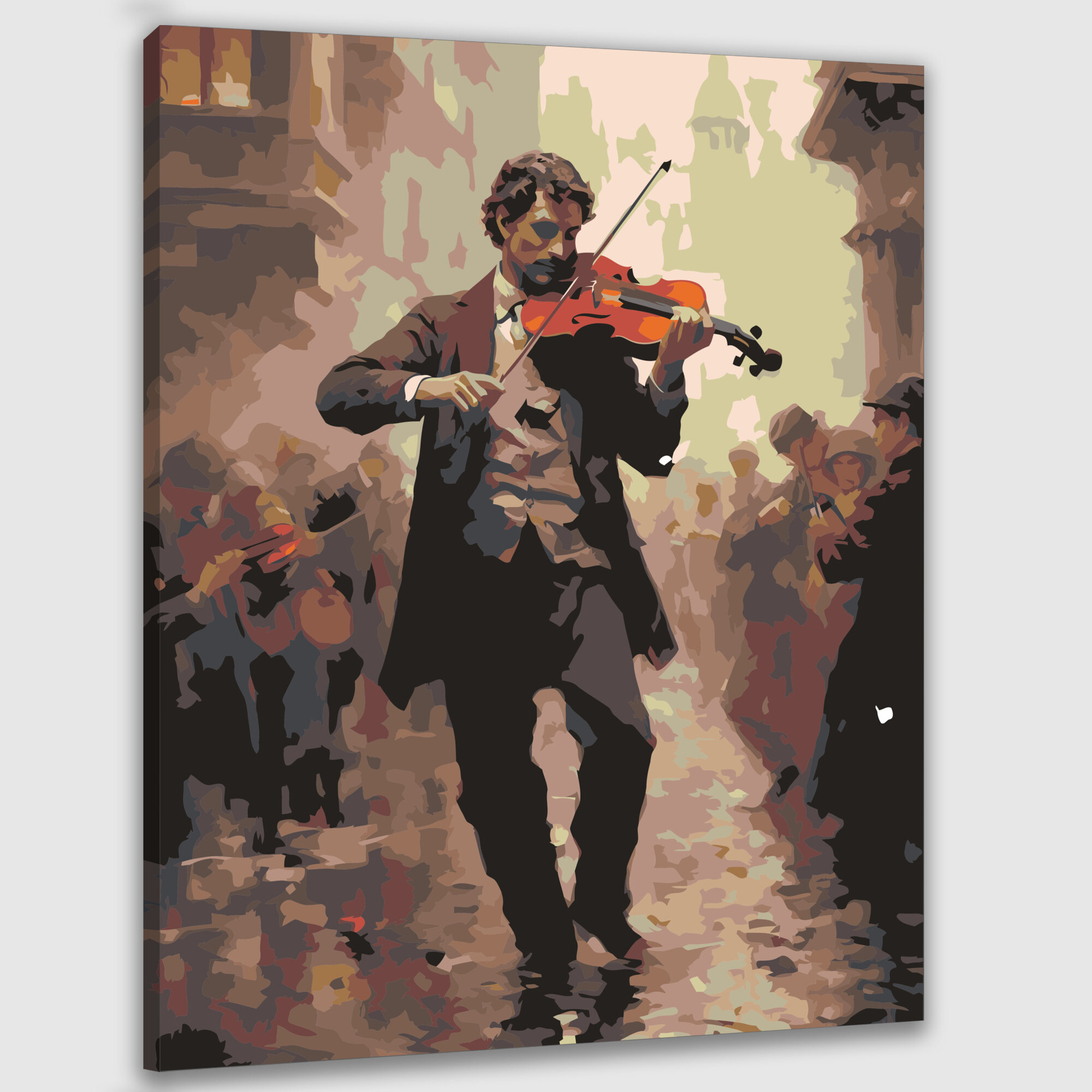 Картина по номерам 40x50 см, картина, масло, уличный музыкант, скрипка, городская площадь, текстуры, теплые тона