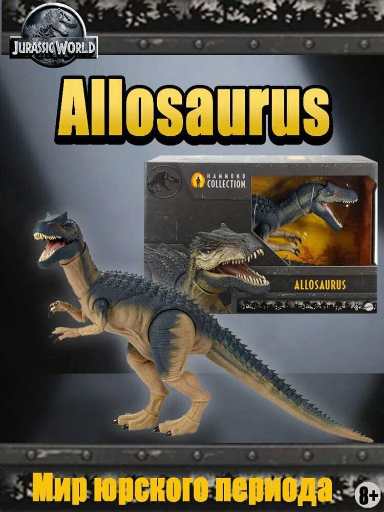 Мир юрского периода, Динозавр, Mattel Jurassic World Hammond Collection Allosaurus Dinosaur Action Figure / Детская классическая игрушка-модель динозавра со стеклянными глазами и 19 суставами