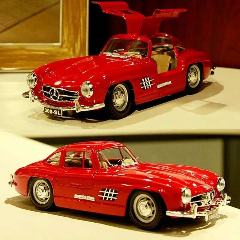 Машинка металлическая в подарочной упаковке Mercedes 300SL 1:24, Коллекционная модель машины для взрослых, Игрушечный автомобиль с звуковыми и световыми эффектами для детей