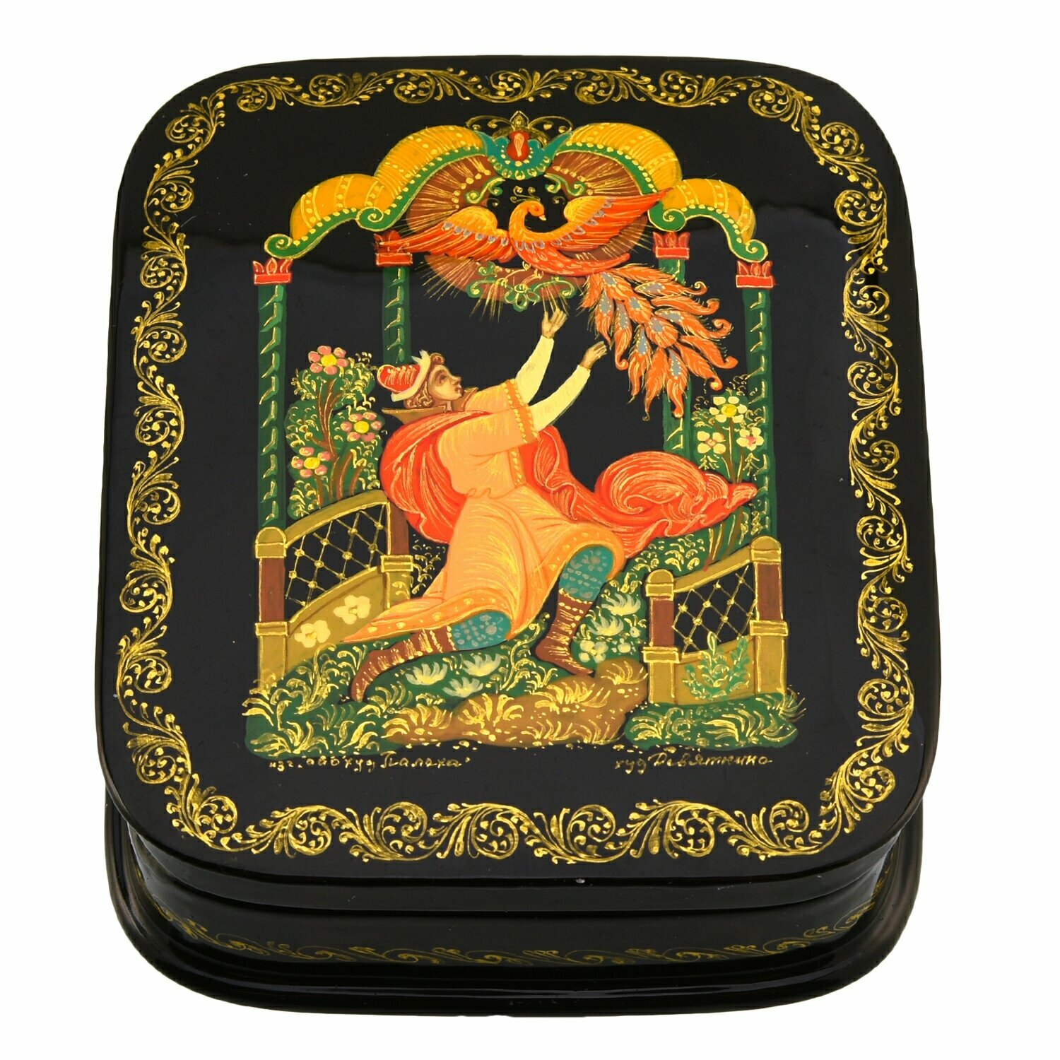 204024/11*9см Лаковая миниатюра Палех шкатулка "Жар-Птица" Девяткина