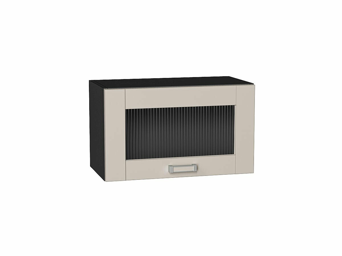 Шкаф верхний горизонтальный остекленный Лофт, цвет фасада Cream Silk, цвет каркаса Graphite, стекло Magic Moru V, 358*600*320 мм