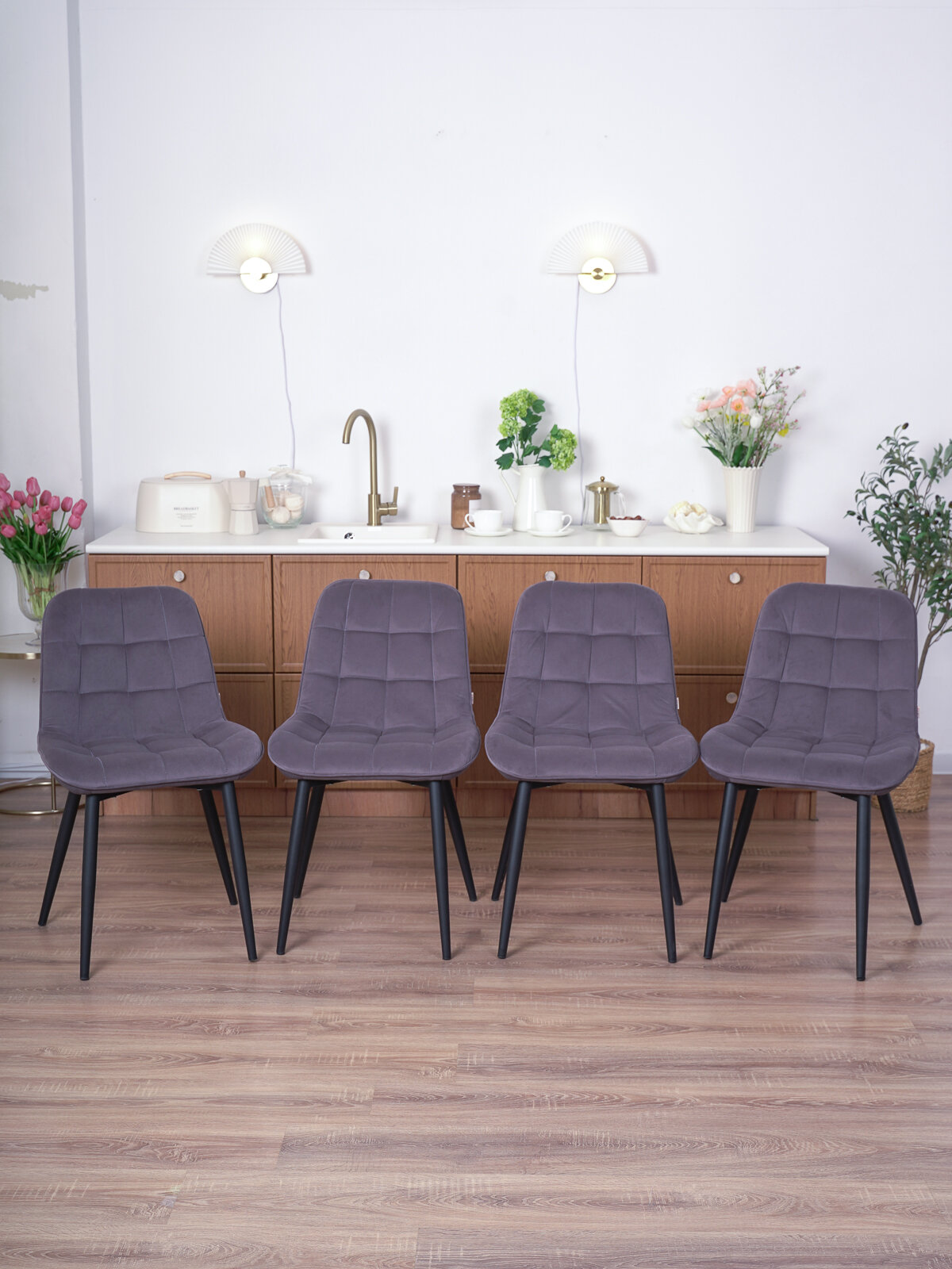 Стулья для кухни со спинкой велюр Бостон Графит 4шт