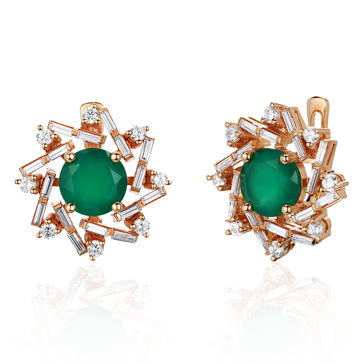 Серьги, красное золото, 585 проба, агат, фианит