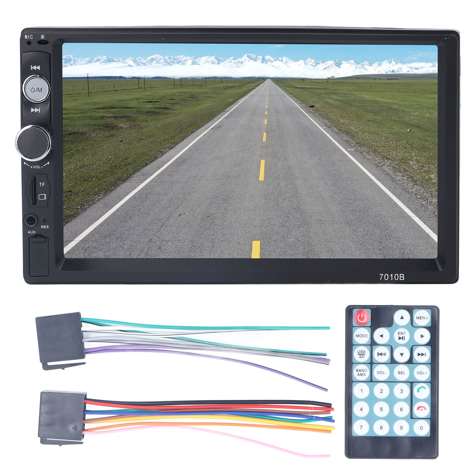 Автомагнитола 2DIN с 7-дюймовым сенсорным экраном, функцией Mirror Link, Bluetooth, MP5-плеером, USB и FM-ресивером.