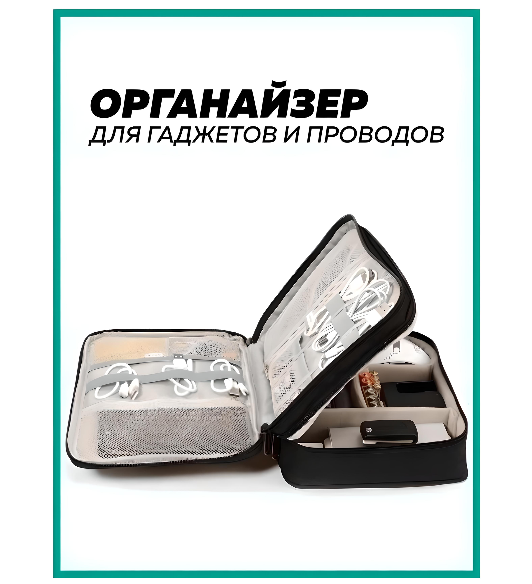 Органайзер GOOD HOME, для проводов и аксессуаров, на молнии, черный, водоотталкивающий