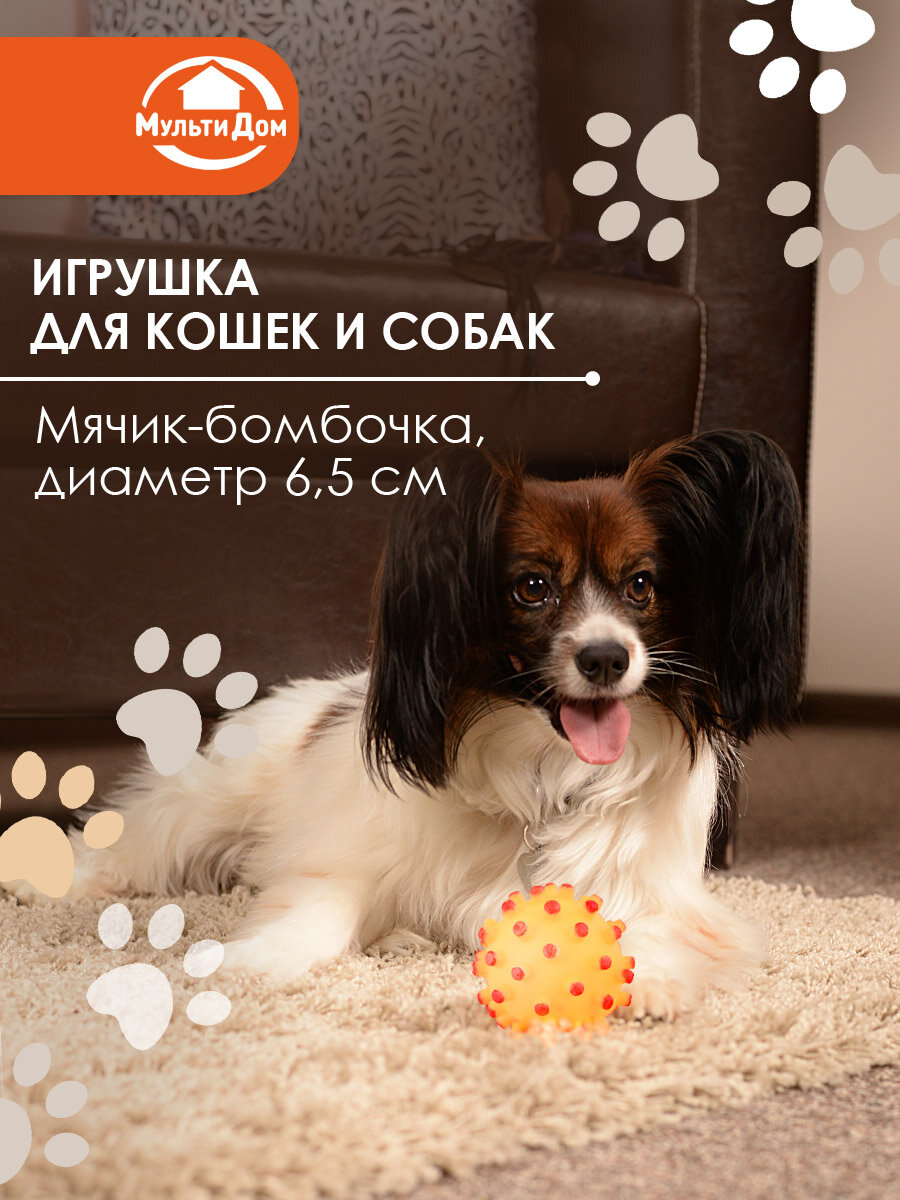 Игрушка для животных "Мячик-Бомбочка", для всех возрастов, диаметр 6.5см, оранжевая