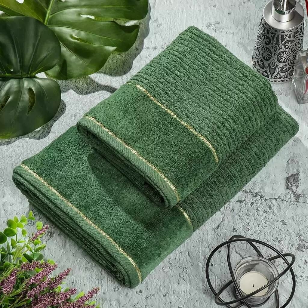 Банное полотенце КНР "Оксфорд", 50х90 см, 100% хлопок, 500 г/м2, зеленое, Узбекистан