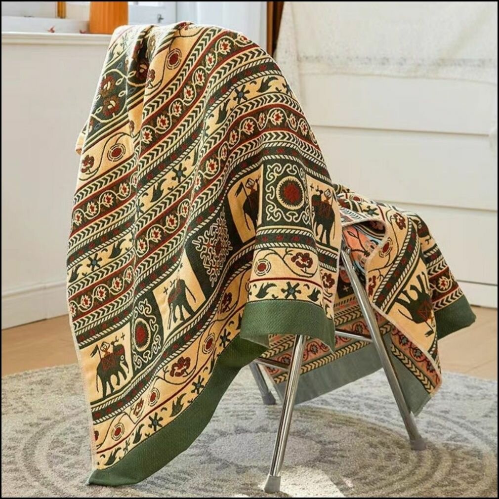 Полотенце для ванной, Хлопок, 90x180 см, зеленый, белый, 1 шт.