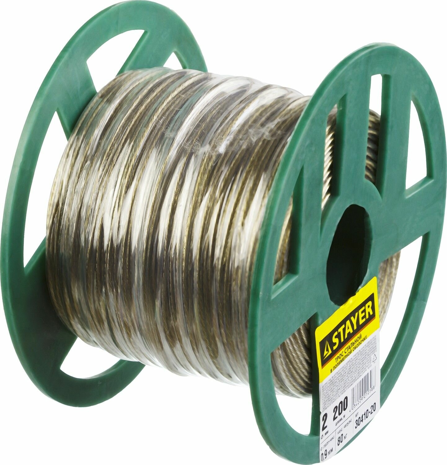 Трос стальной STAYER, 2 мм, L 200 м, в полимерной оболочке 30410-20