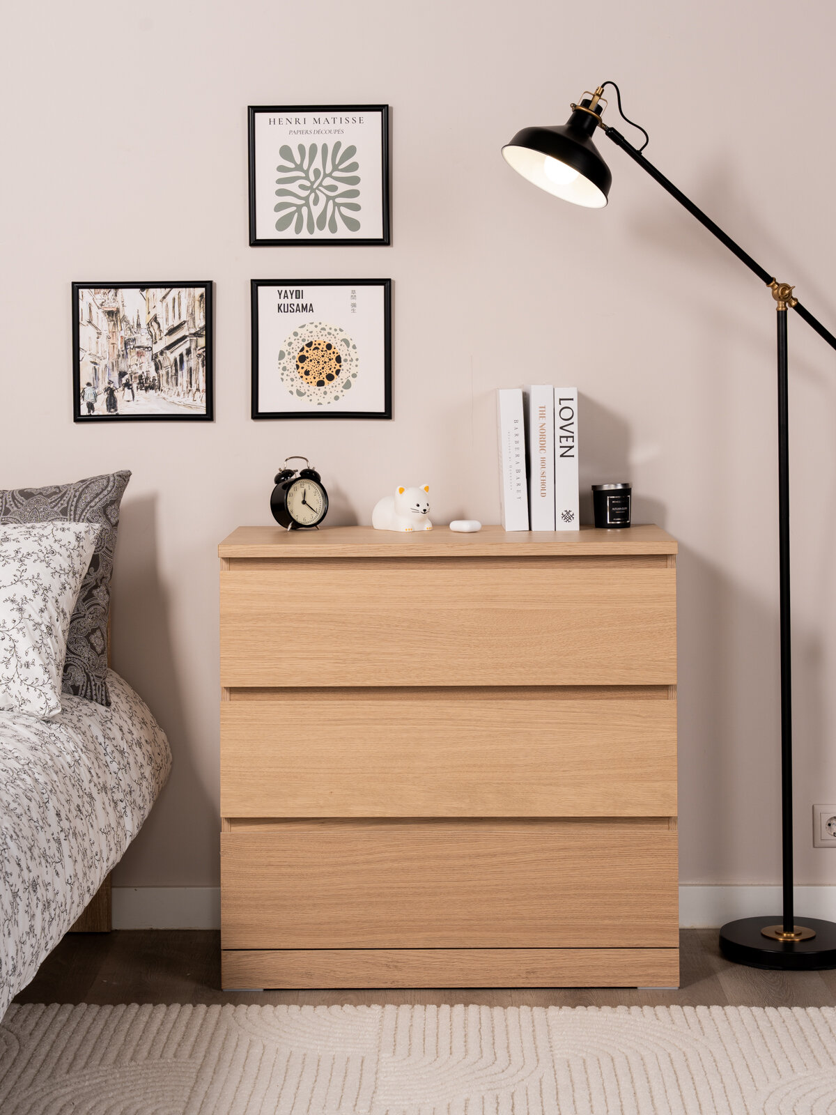 Комод для одежды с ящиками, 80х40х78 см, шпон натурального дерева, дуб беленый, Гуд Лакк Варма