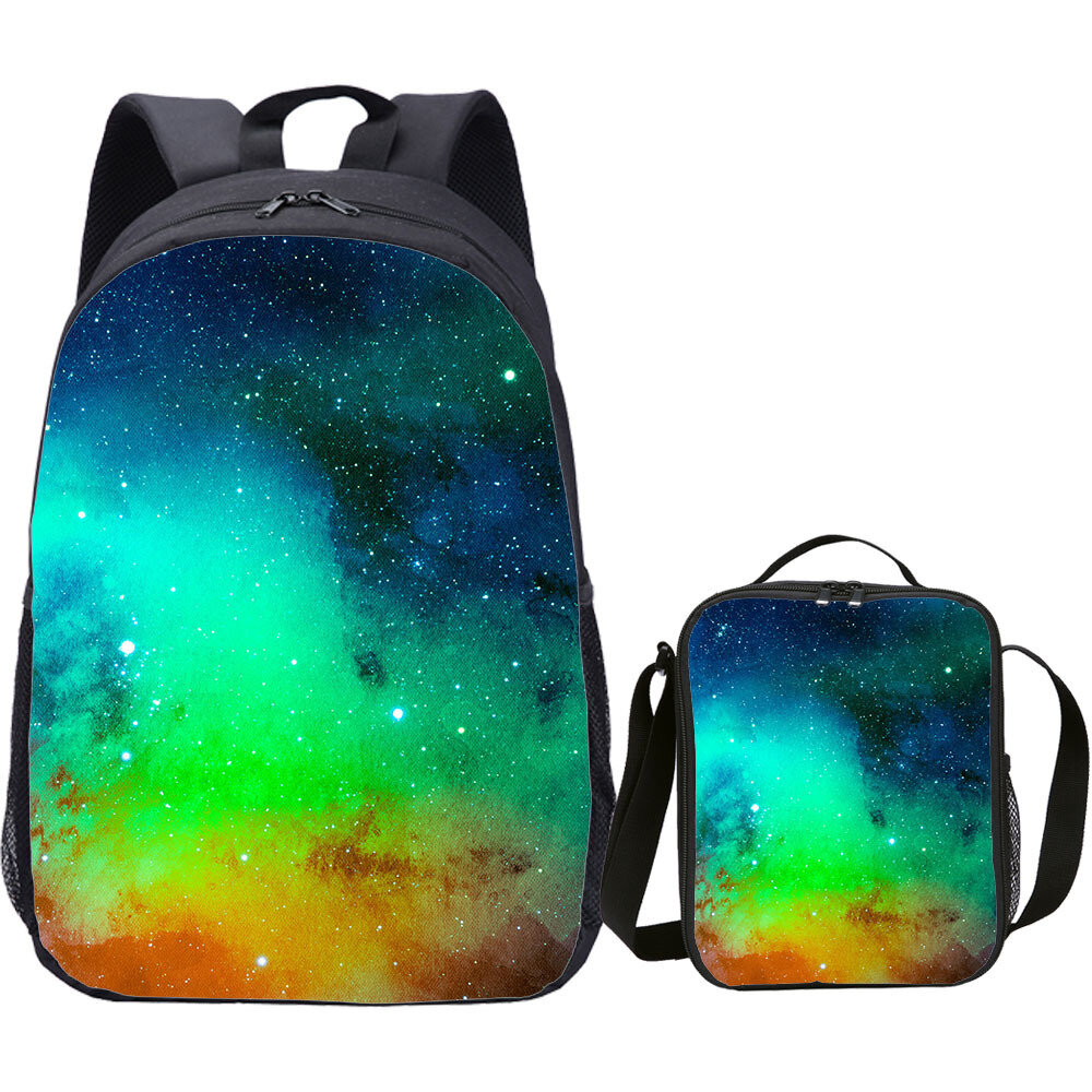 Школьная сумка Cosmic Starry Sky с цветной печатью 17-дюймовый большой емкости для учеников начальной школы Школьная сумка для обеда Костюм
