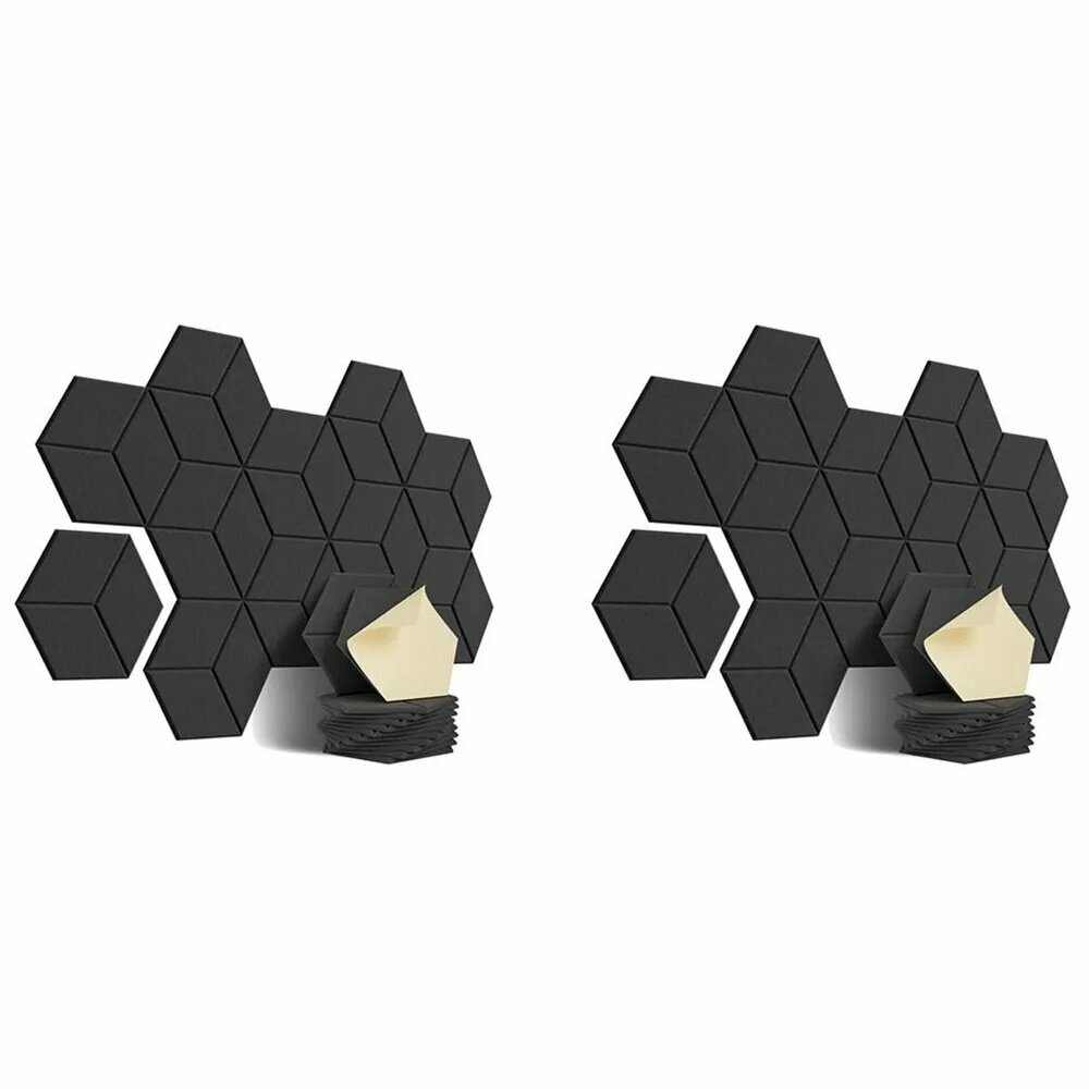 24 упаковок Акустическая пена, самоклеящиеся звукоизоляционные панели, для звукоизоляции и акустической обработки (черный)