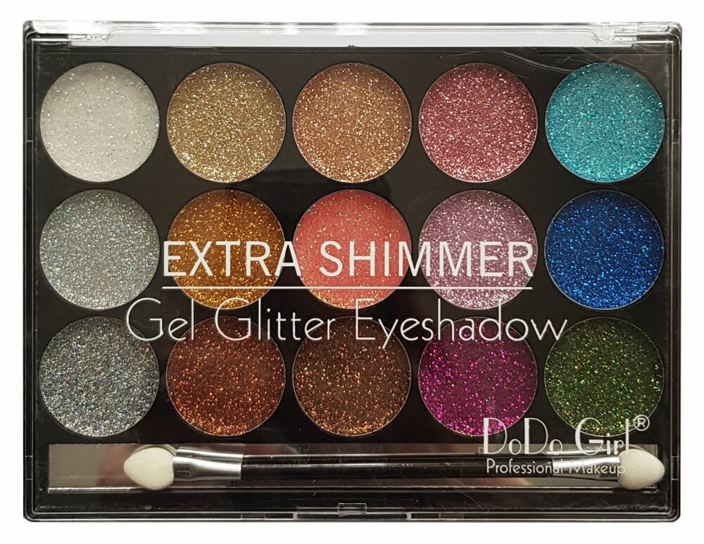 Палетка блестящих теней DoDo Girl Extra Shimmer Gel Glitter, 15 оттенков, набор 01