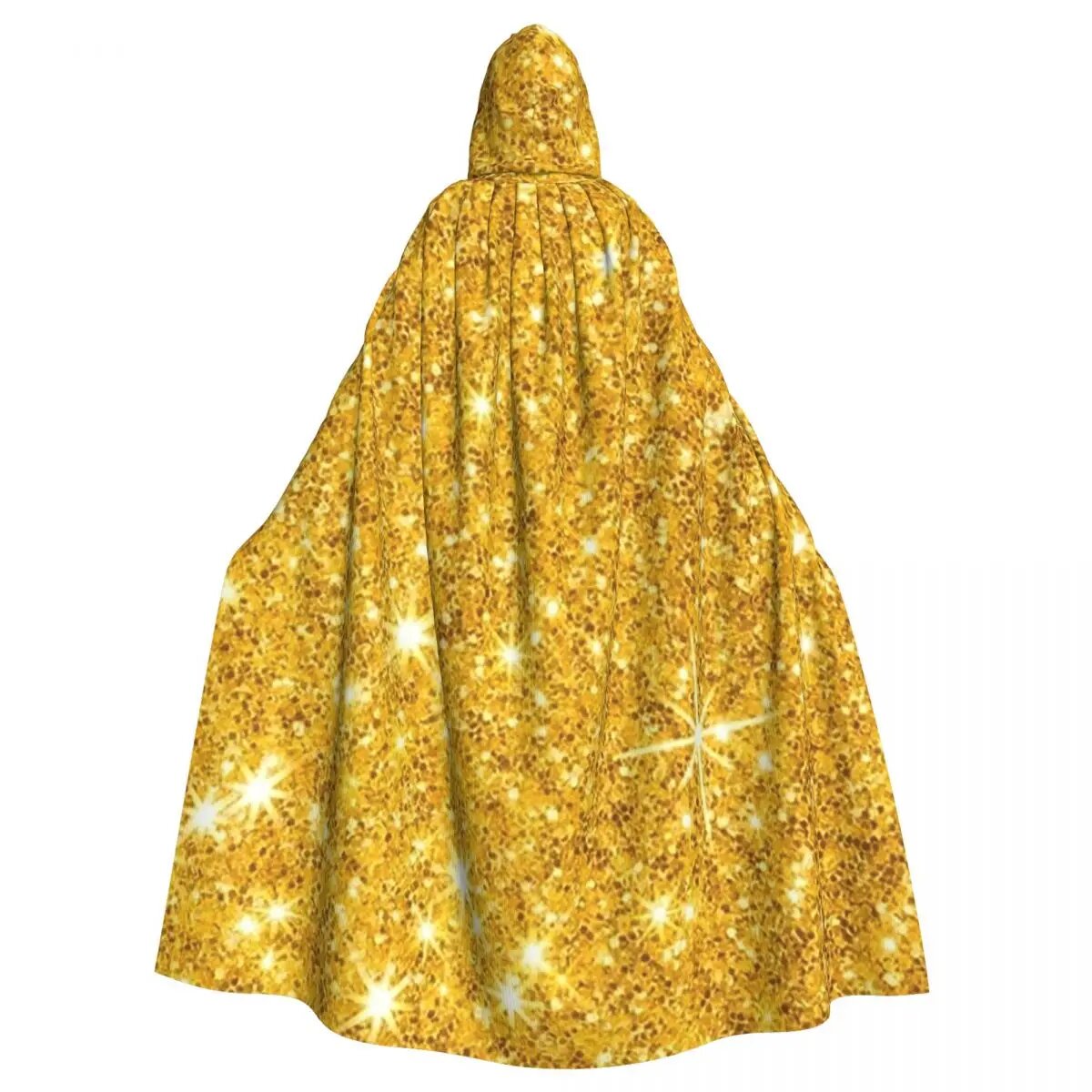 Блестящий золотой длинный плащ с капюшоном, средневековый костюм ведьмы, накидка для косплея, 1