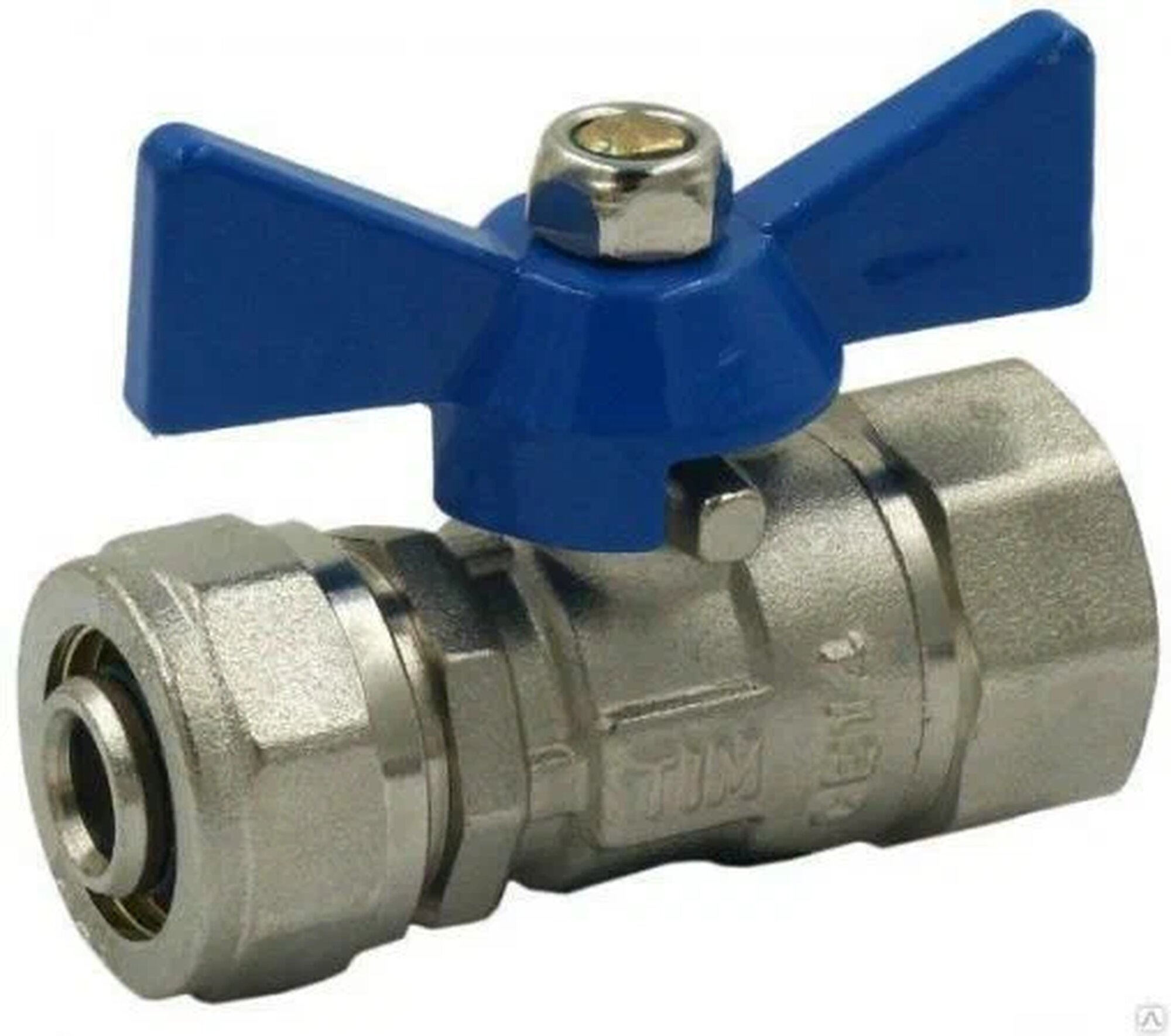 Кран шаровой для МП труб d16 мм х 1/2", цанга/гайка, бабочка TIM, арт. BV206-02FN
