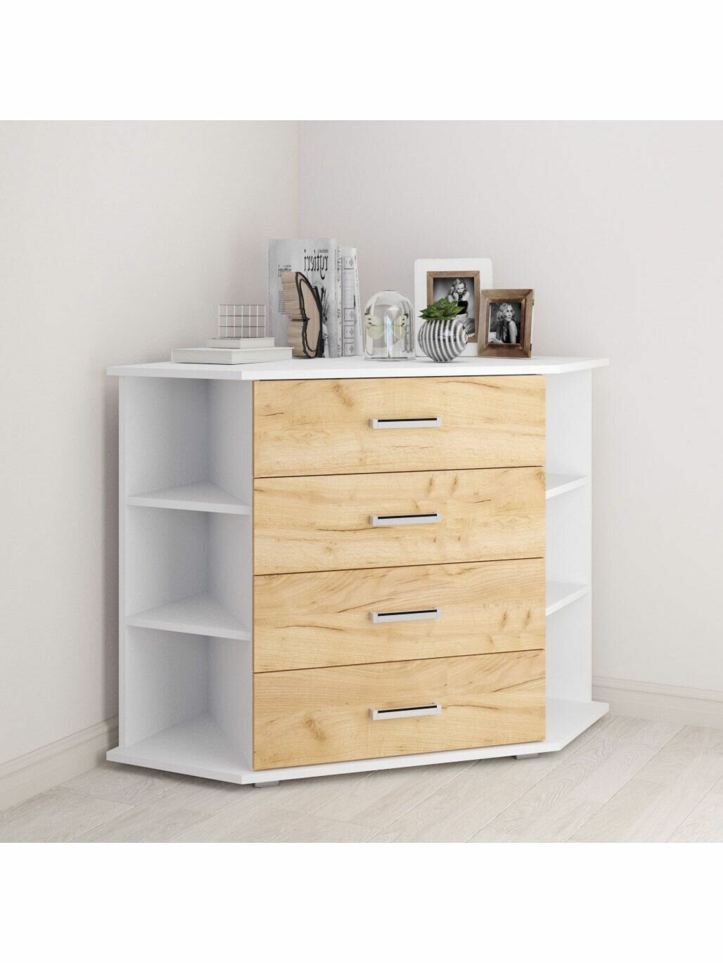 Комод угловой, 790х770х770 мм, белый, дуб крафт золотой, 1 шт.