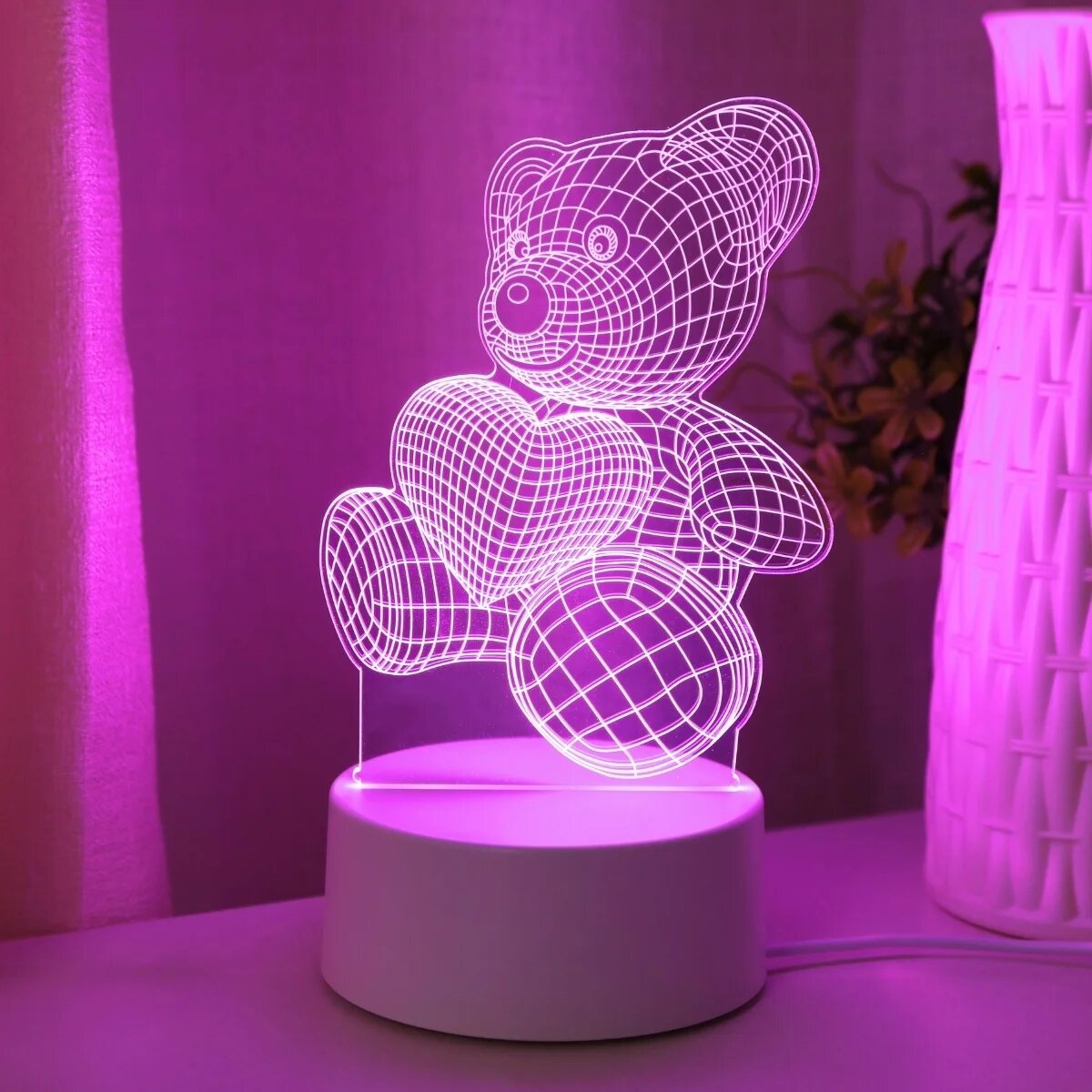 3D ночник медведь белый USB DL3D5001